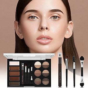 Apooliy Eyebrow Powder Palette Set, 12 Colors of Eyebrow Powder, 5 Colors of Eyebrow Mascara, 4 Eyebrow Stencils, Eyebrow Brush and Pencil, Volumizing Eyebrow Gel to Creates Natural Brows