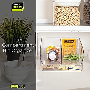 Smart Design 3 Compartment Clear Bin Organizer - Set of 2 - BPA Free Plastic Resin - Tea, Sugar, Straws, Fridge, Freezer, Cabinet, Food, Pantry Storage - Kitchen Organizer - Clear