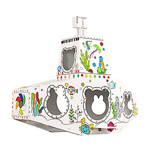 TENGZHEN Submarine Cardboard Playhouse for Kids- DIY Kids Cardboard Playhouse to Color, Draw, Paint and Doodle Playhouse - Cute, Creative Arts and Crafts for Kids- Decorate a Card Board Play House