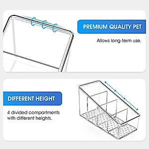 MaxGear Remote Control Holder Desk Organizer Clear Plastic Desktop Organization Pencil Holder, 4 Compartments Makeup Brush Holders with Different Heights for Home, Office, School, 5.8''x 3.4'' x 2.6''