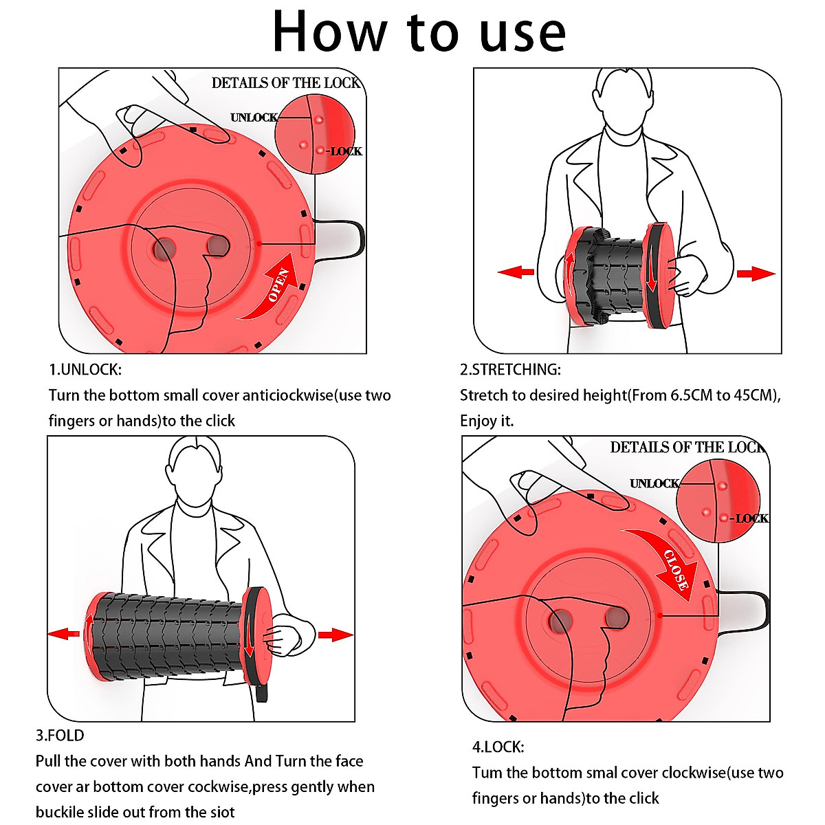 ALEVMOOM Upgraded Telescoping Stool Collapsible Stool with Seat Cushion & Bag, Retractable Folding Camping Stool for Adults Max Load 500lb More Sturdy Lightweight for Fishing Hiking Gardening (red)