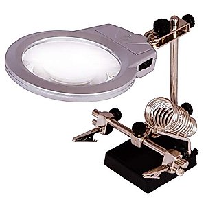 Levenhuk Zeno Refit ZF21 2X / 6X Magnifier with Third Helping Hand, LED Light, Alligator Clips, Soldering Iron Holder and Accessory Tray
