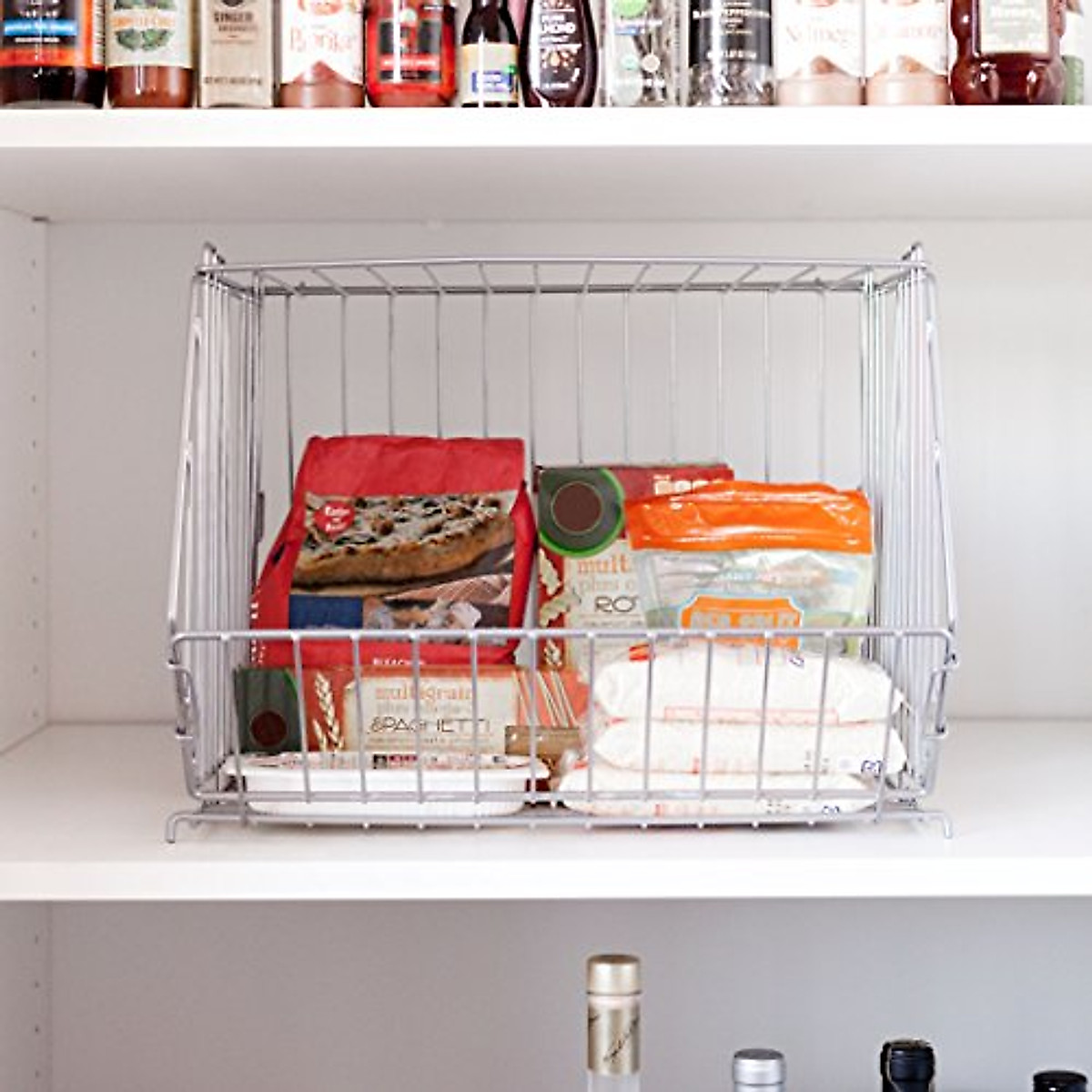 IRIS USA 17" Modular Wire Stacking Storage Basket, Great Storage for Linens, Groceries, Toys, Books, and More, Stackable, Easy Assemble, Multipurpose Home Organizer, Silver