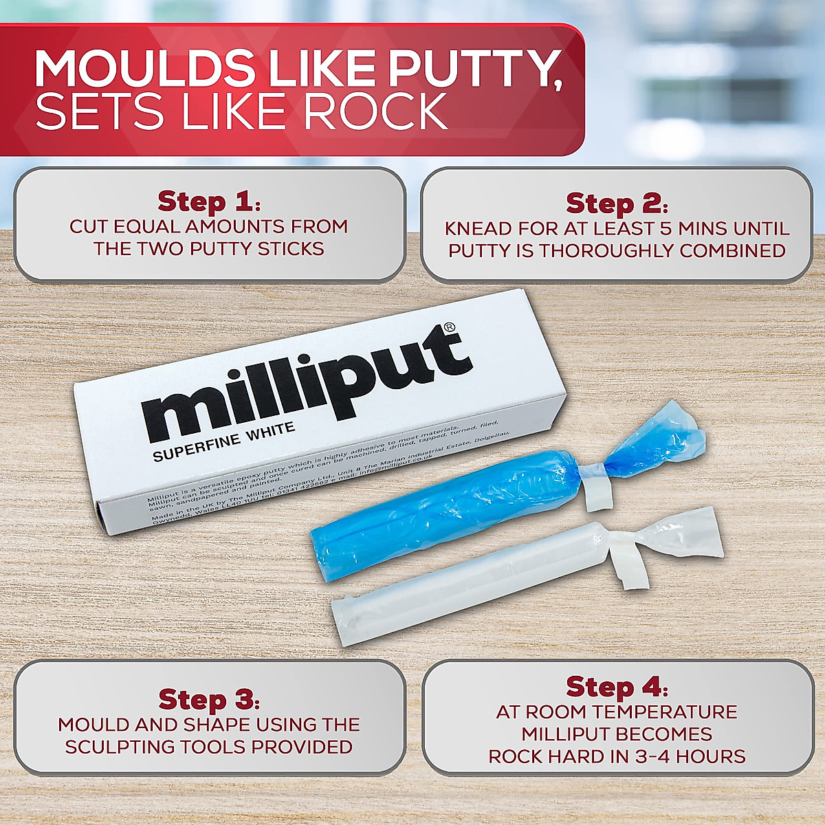 Milliput Plumbers Putty 10 Piece Set, Superfine White - with Sculpting Tools, Sanding Pad and Gloves - Ceramic Tile, Fiberglass Tub, Bath, Sink and Porcelain Repair Kit - 2 Part Epoxy Modeling Clay