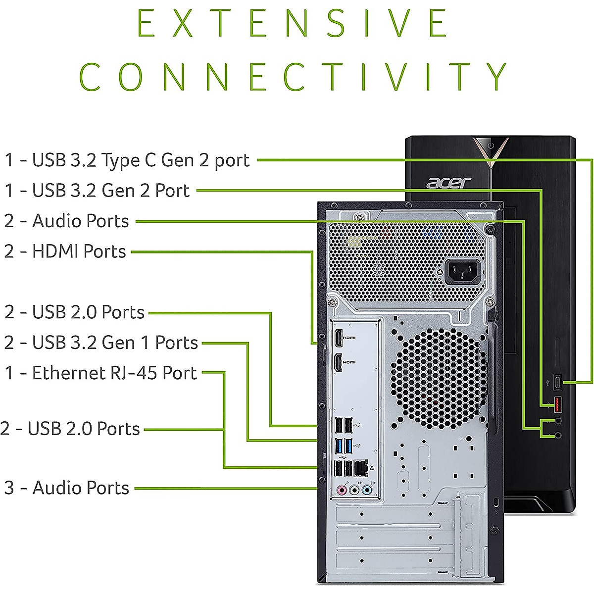 acer Aspire Mini Tower Desktop 2022 | 10th Intel i3-10100 4-Core CPU- UHD Graphics | 16GB DDR4 | 512GB NVMe SSD + 1TB HDD | DVD Writer | WiFi 6 RJ45 HDMI Windows 11 Pro | TLG 32GB USB Drive