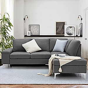 Esright Right Facing Sectional Sofa with Ottoman,Convertible Corner Couches with Armrest Storage, Sectional Couch for Living Room & Apartment, Right Chaise & Gray