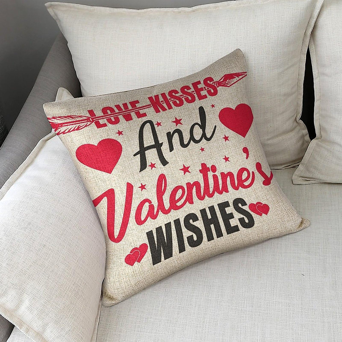 Love Kisses Valentine Throw Pillow Covers 18×18 Pillowcases Set of 2 Romantic Wishes Linen Decorative Square Pillow Case Cushion Covers Standard Size for Sofa Couch Outdoor Bed Pillow Protectors