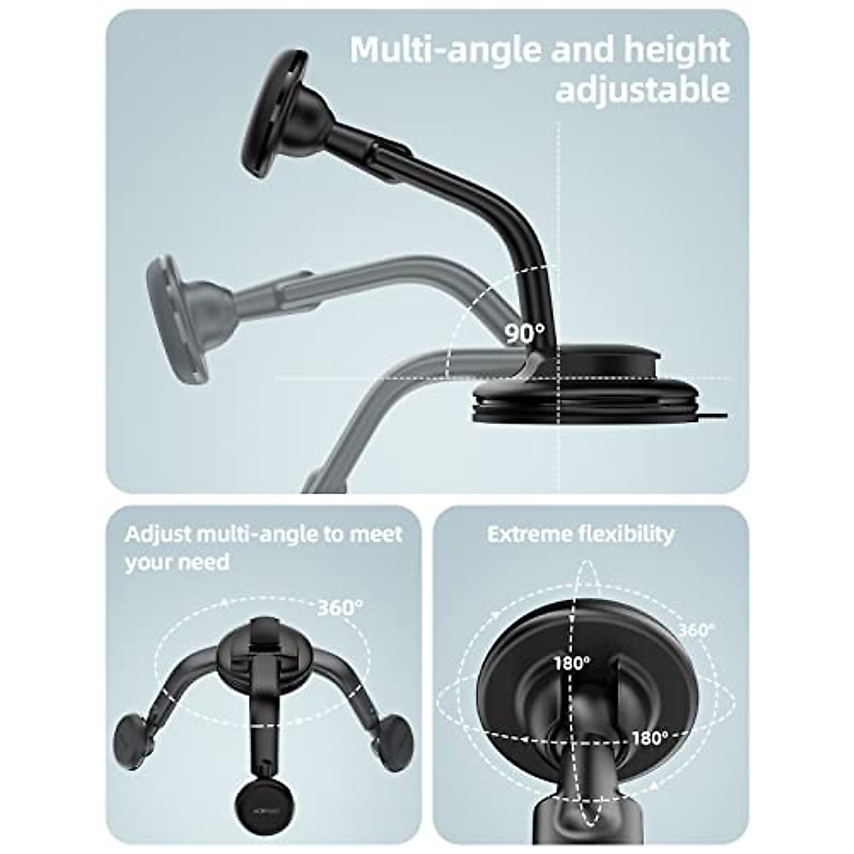 ACEFAST Magnetic Phone Car Mount, Universal Phone Car Holder Low Installation Height Built-in Four N52 Super Strong Magnets Large Sticky Base Suction Cup Dashboard Windshield Flexible Installation