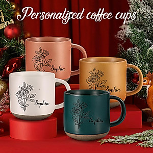 Personalized Ceramic Coffee Mug for Women: Custom Birth Flower Mug with Name & Text for Grandma Wife Mom Sister - Gifts for Grandparents' Day Christmas Birthday Mother’ Day