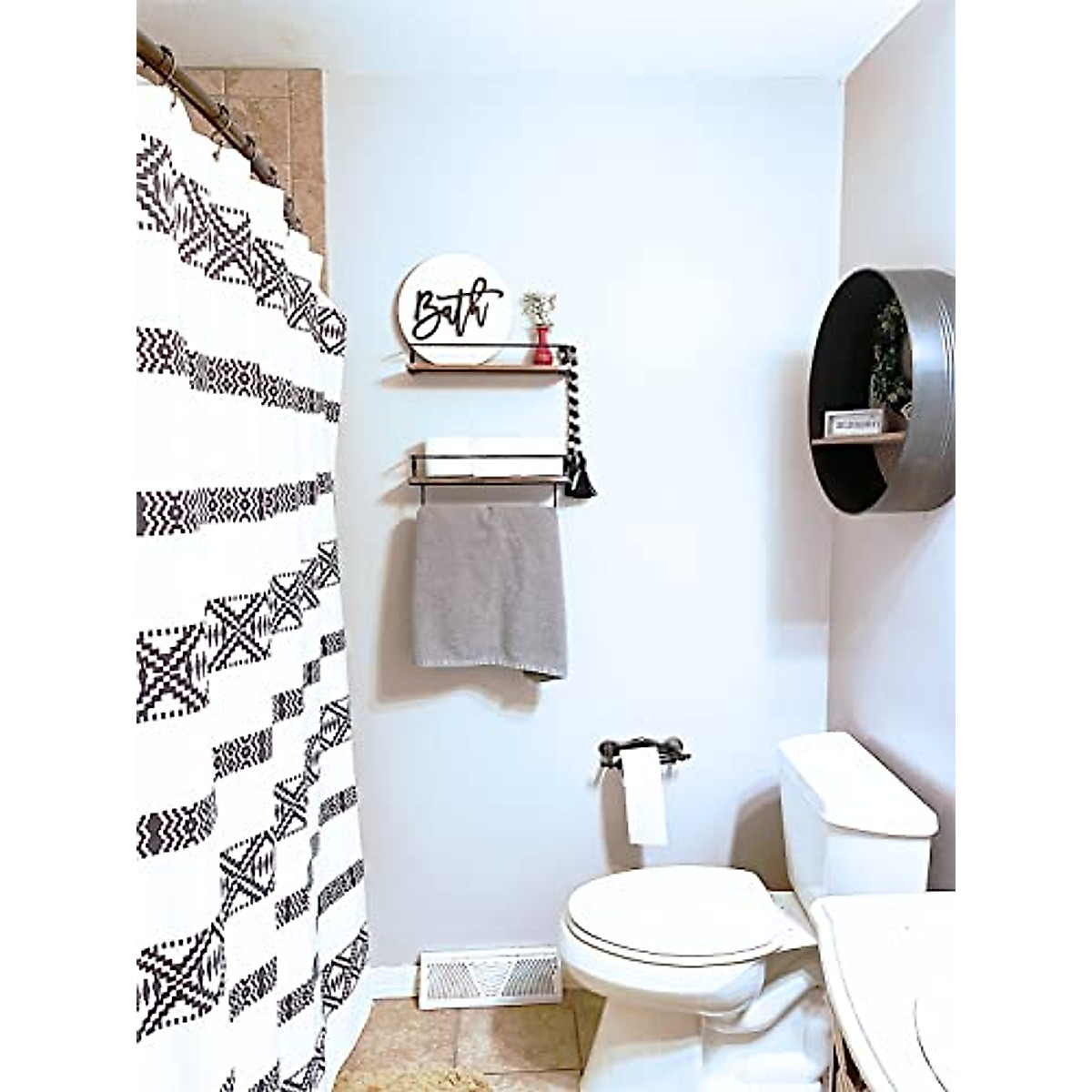 QEEIG Floating Shelves Bathroom Decor - Wall Shelf with Towel Bar Farmhouse 16 inch Set of 2, Rustic Brown (FS636)