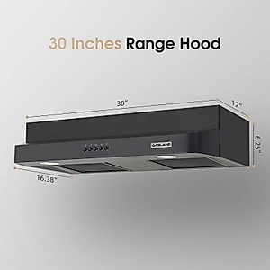 GASLAND 30 Inch Range Hood,Gasland Under Cabinet Vent Hood for Kitchen with 3 Speed Exhaust Fan,Insert Ducted Range Hood with 2 LED Lights, Black (Pro SR30BP)