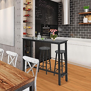 COSTWAY 47” Bar Table with Metal Frame & Faux Marble Top, Industrial Bar Height Table for Small Space, Multifunctional Pub Dinning Desk for Dining Room Living Room Bar (Black)