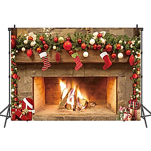LTLYH 5x3ft Christmas Fireplace Theme Backdrop Merry Christmas Eve Photo Studio Backdrop Christmas Trees Xmas Gifts Backgrounds for Photography 109……