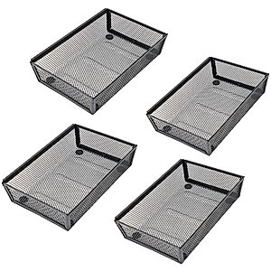 YFEEN Mesh Tray Kitchen Drawer Utensil Cutlery Tray Office Supplies with Inter-locking Arm Drawer Dividers Organizer for Silverware, Flatware, Home,Office, School,Bedroom(9＂X6＂4pack) Black