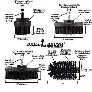 Drill Brush Power Scrubber by Useful Products - 4 Piece Black Drillbrush Ultra Stiff Cleaning Brush Set - Metal Brush for Drill Alternative - Grill Brush for Cordless Drill - Grill Grate Cleaner Brush