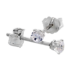 Sterling Silver Tiny 2.5mm Cubic Zirconia Earrings Studs 4 prong 1/10 carat/pair