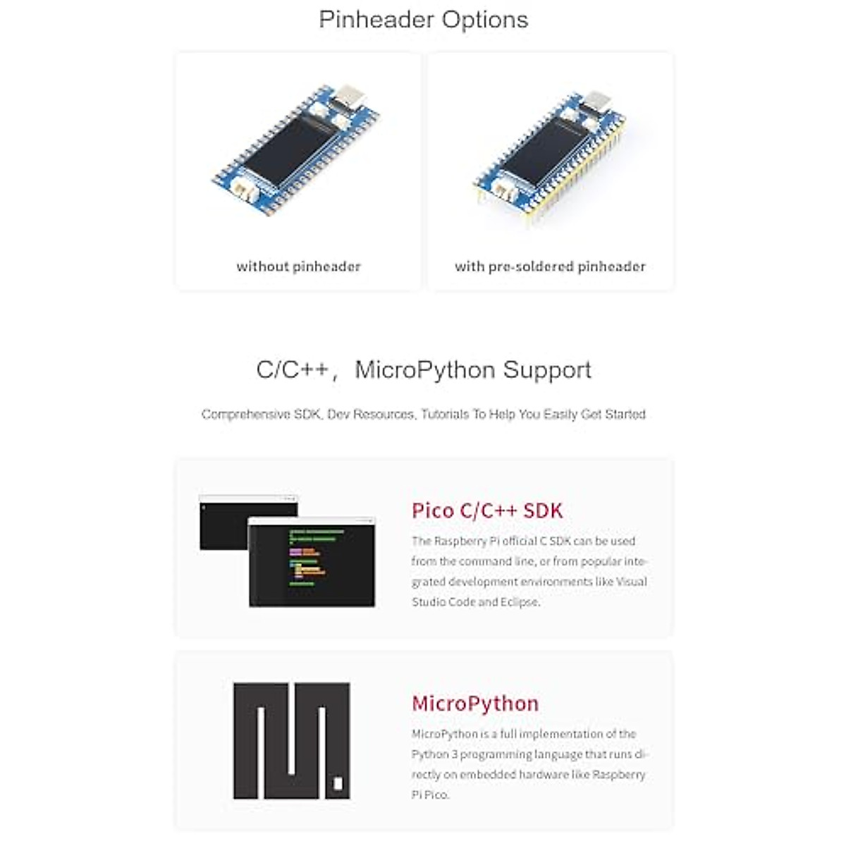 Waveshare RP2040-LCD-0.96 High-Performance Pico-Like MCU Board Based On RPi Microcontroller RP2040 Compatible with Most of The RPi Pico Add-On Modules with Pre-soldered Header