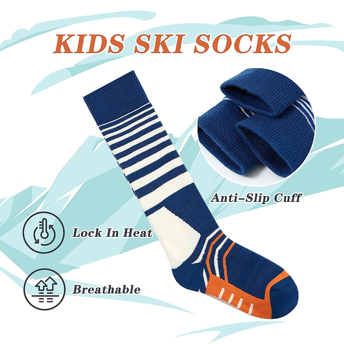 Qterdiz Ski Socks Kids Boys Winter Warm Snowboarding Socks for Boys Girls Thick Thermal Skating Socks 3 Pack Stripes 10-12 Years Old