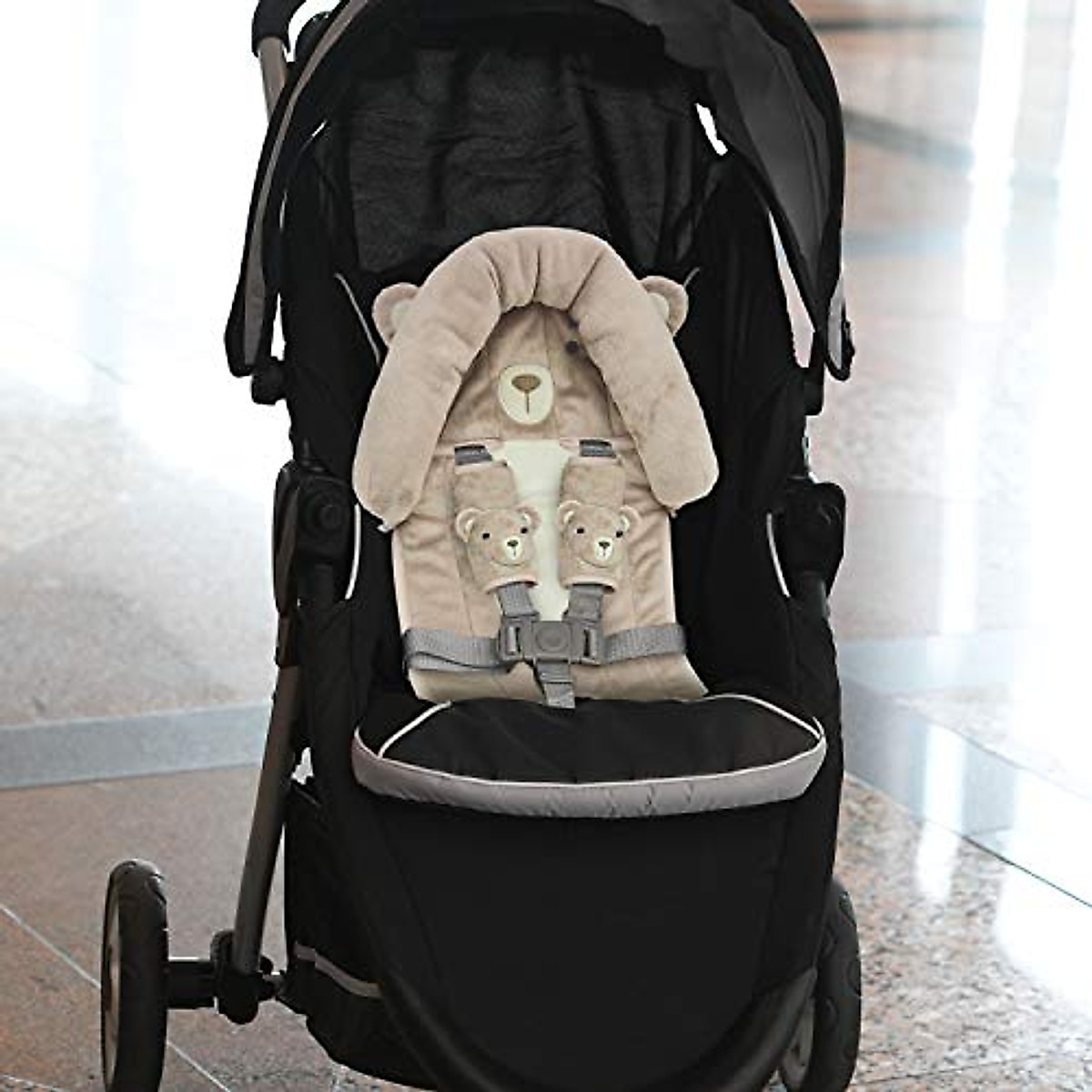 Travel Bug by GoldBug Baby & Toddler 3-Piece Head Support & Strap Covers Set for Car Seats & Strollers - Bear