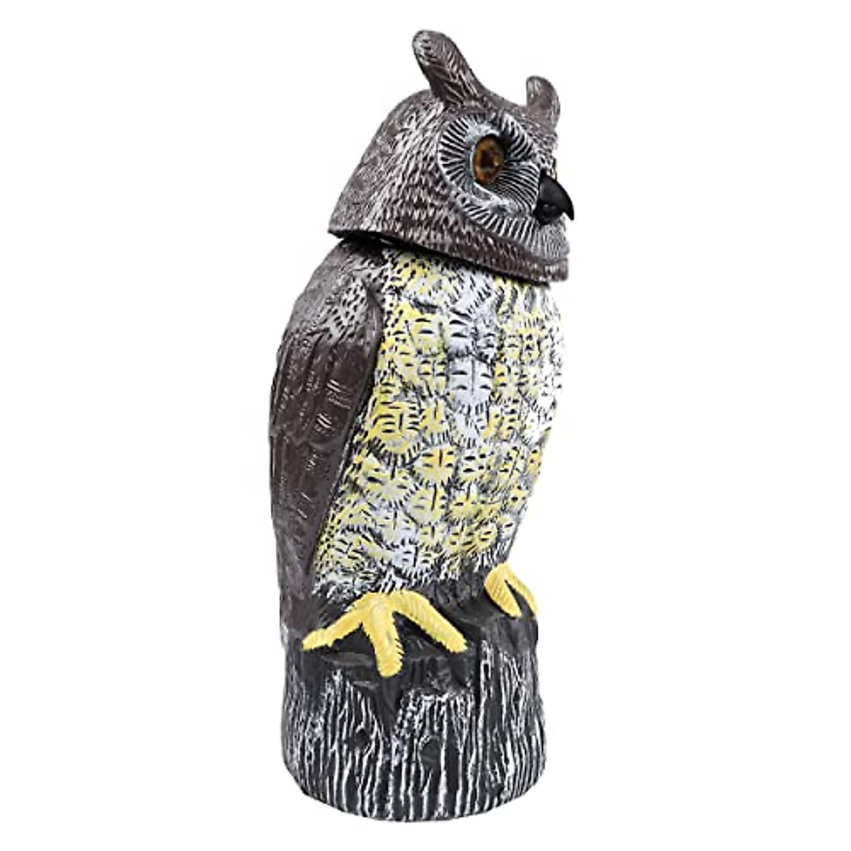 Rural365 Owl Decoy Bird Deterrent - Artificial Solar Powered Fake Owl with Rotating Head, Flashing Eyes, and Bird Sounds