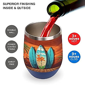 WYUSPGK 304 Stainless Steel Insulated Cup, Surfboard on Wooden Print Smooth Rim, Durable & Reusable - Perfect for Office, Home, And Travel