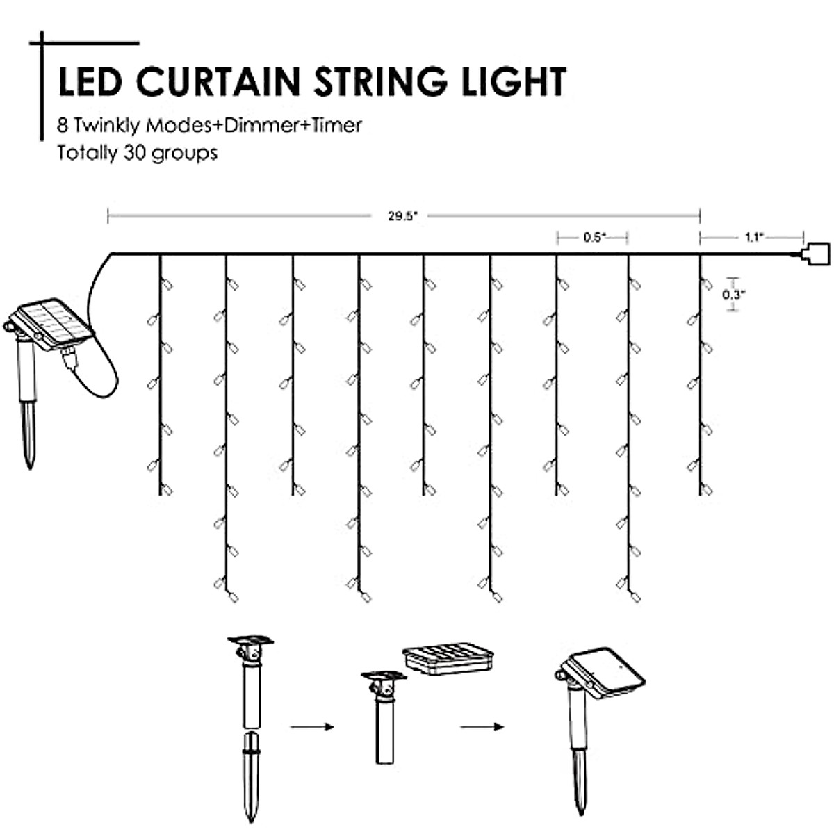 Grand patio Solar String Lights Outdoor 29.5FT 360 LED, Waterproof 8 Modes with Dimmer and Timer Solar Patio Lights for Patio, Lawn, Garden, Gazebo, Yard, Umbrella, Outdoors (Warm White)