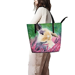 Fashion Tote Handbags Women's Soft Tote Shoulder Bag for Women Work Shopping Top Handle Satchel Bags, 15.8×4×15.4 inches,Baby Rabbit