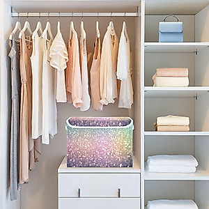 Ollabaky Green Pink Purple Blue Glitter Larger Collapsible Storage Bin Fabric Decorative Storage Box Cube Organizer Container Baskets with Lid Handles for Closet Organization, Shelves