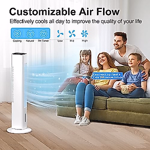Cozzyben Air Conditioner no Window 35" Ice Tower Fan Blow Cold Air Ductless Evaporative Swamp Cooler Ventless Portable Standing Ac Unit with Water Tank, Ice Packs for Room Bedroom Indoor Home