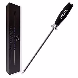 Zelite Infinity Honing Steel 10 Inch, Black Honing Steel Rod, Knife Sharpening Steel for Knives, Knife Steel Sharpener Rod, Knife Sharpener Rod, Knife Honing Rod - Magnetic Carbon Steel - Full Tang