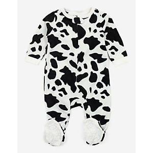 Leveret Boys Girls Kids Footed Fleece Pajama Cow Black 12-18 Month