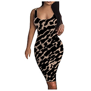 Padaleks Women's Summer Sexy Basic Sleeveless Tank Top Bodycon Dress Party Club Mini Dresses Knee Length