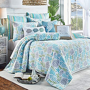 Levtex Home - Deva Beach Quilt Set -Twin Quilt + One Standard Pillow Sham - Coastal - Teal, Grey, Green and White - Quilt Size (68x86in.) and Pillow Sham Size (26x20in.) - Reversible - Cotton