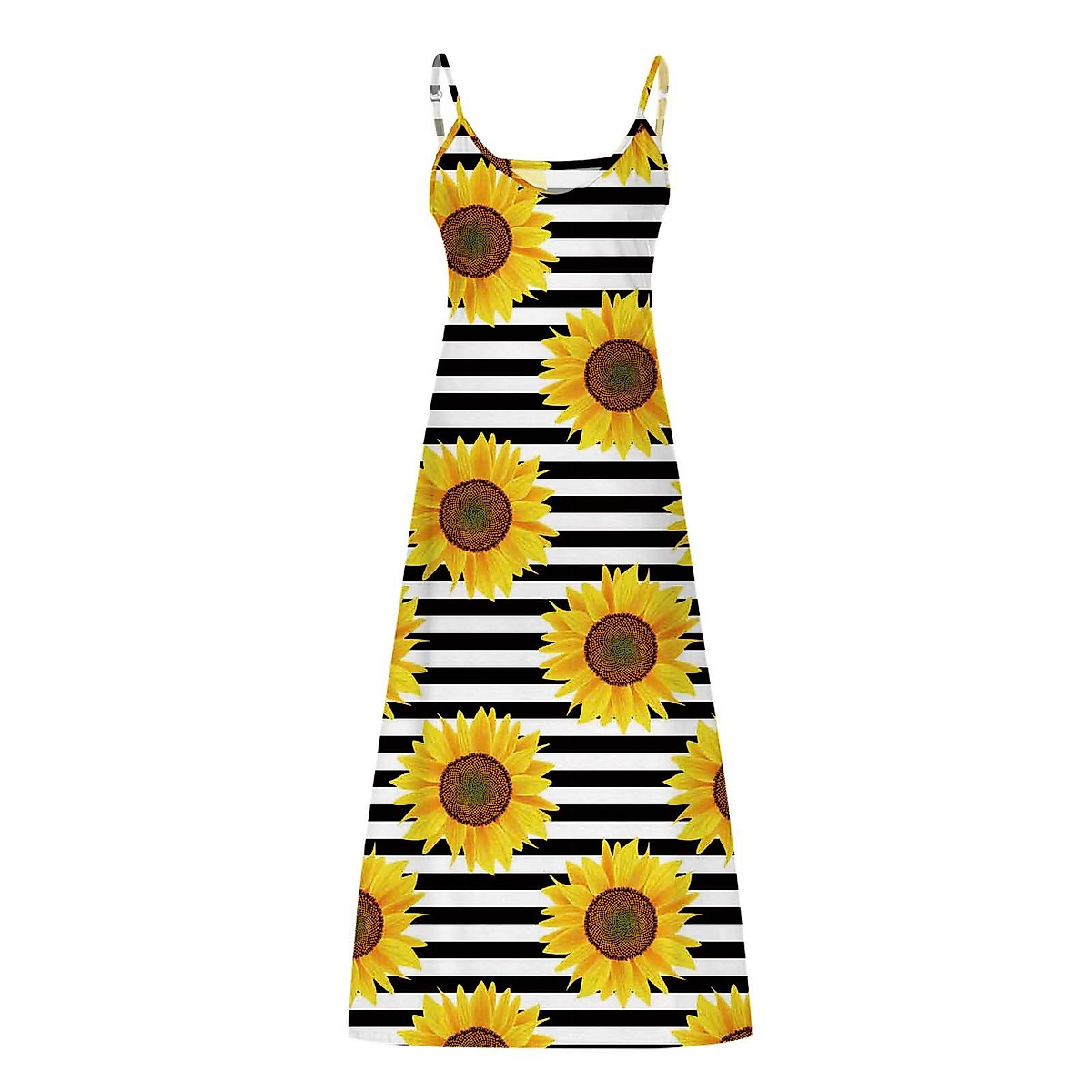 Cnebo Women's Ladies Loose Sunflower Printed Dress Sleeveless V-Collar Long Dress Maxi Dress Swing Long Dress Homecoming