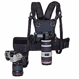 Nicama Dual Shoulder Camera Strap for Two-Cameras, Carrier Chest Harness Vest with Mounting Hubs & Backup Safety Straps for DSLR Canon 6D 5D2 5D3 Nikon D800 D810 Sony A7S Sigma Olympus