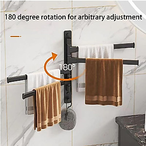 4-pole 180 ° rotatable towel bar, aluminum alloy swing arm Bath Towel Bars bathroom towel rack, swing hook towel rack storage rack, bathroom wall mounted towel storage rack, Silver gray