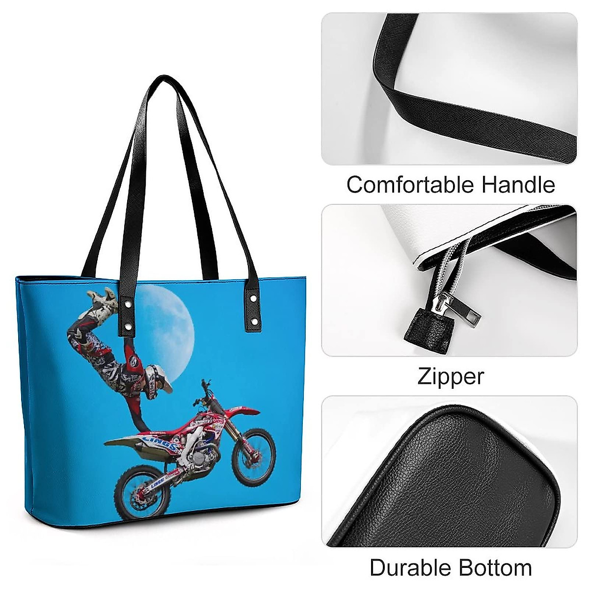Womens Handbag Motorcycle Motocross Leather Tote Bag Top Handle Satchel Bags For Lady