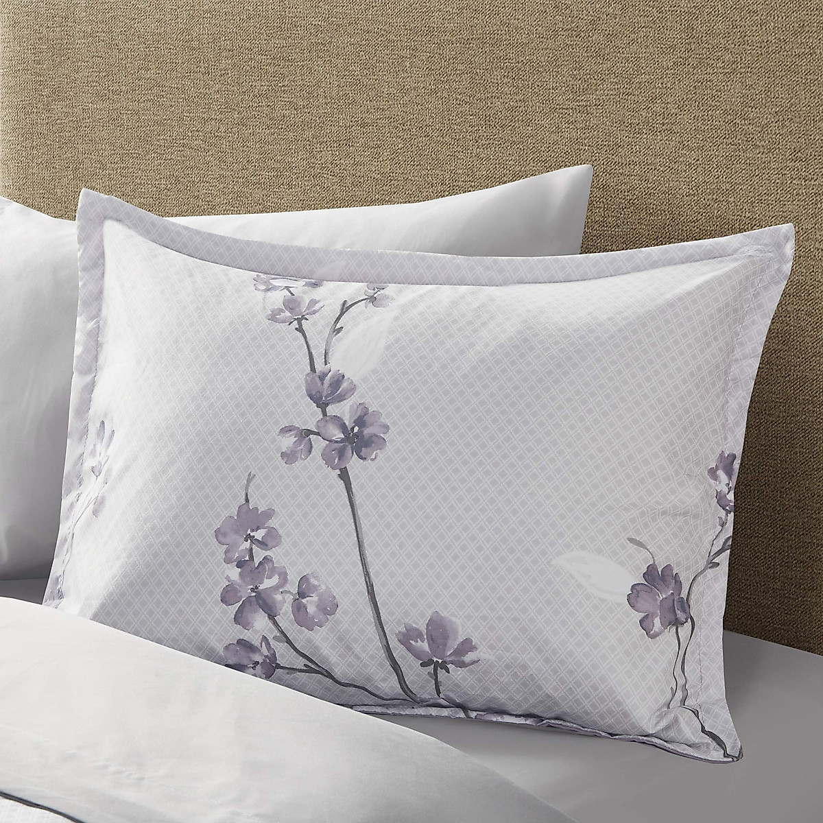 Comfort Spaces Bed in A Bag - Trendy Casual Design Cozy Comforter with Complete Sheet Set with Side Pocket, All Season Cover, Matching Shams Twin XL(66 in x 90 in), Kate, Grey/Purple 6 Piece