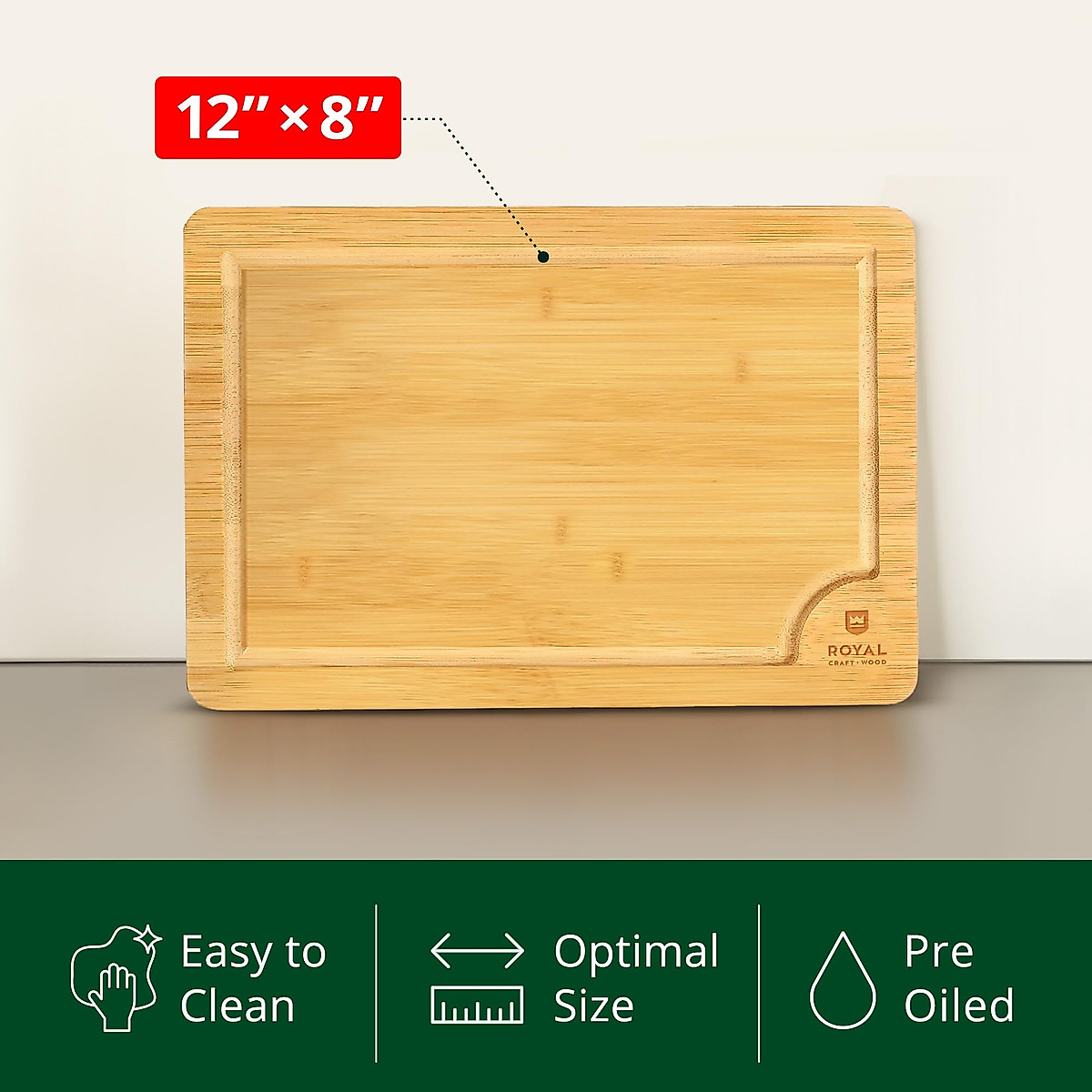 ROYAL CRAFT WOOD Organic Bamboo Cutting Board with Juice Groove - Kitchen Chopping Board for Meat (Butcher Block) Cheese and Vegetables