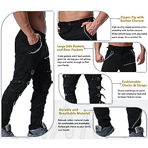 AKARMY Men's Fashion Hiphop Rock Punk Gothic Pants Techwear Sport Hiking Riding Cotton Casual Cargo Pants K013 Black 32
