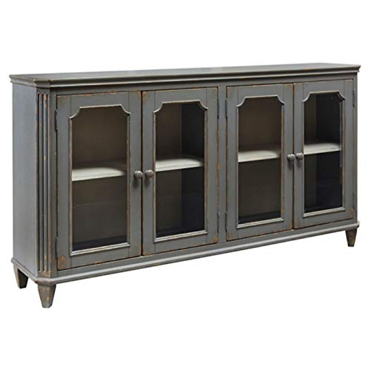 Signature Design by Ashley Mirimyn Vintage 68" 4-Door Accent Cabinet with Mirrored Glass and 2 Adjustable Shelves, Gray