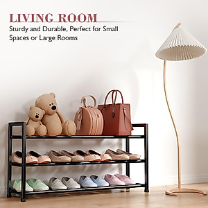 Bumusty 3-Tier Expandable Shoe Rack for Closet, 18“-33” Adjustable Shoe Rack for Small Space, Small Shoe Organizer for Front Door, Sturdy Metal, Black