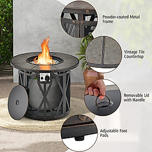 Giantex 32" Propane Fire Pit, 30,000 BTU Round Outdoor Fire Pit Table with Lid, PVC Cover, Glass Stones, CSA Approved, 2-in-1 Ignition Gas Fire Table for Outside Patio Garden Backyard Deck, Black