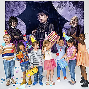 Wednesday Addams Birthday Banner Photography Backdrop Addams Party Background Wednesday Party Supplies 5x3Ft Addams Backdrop for Kids Birthday Decoration Baby Shower Photography Banner