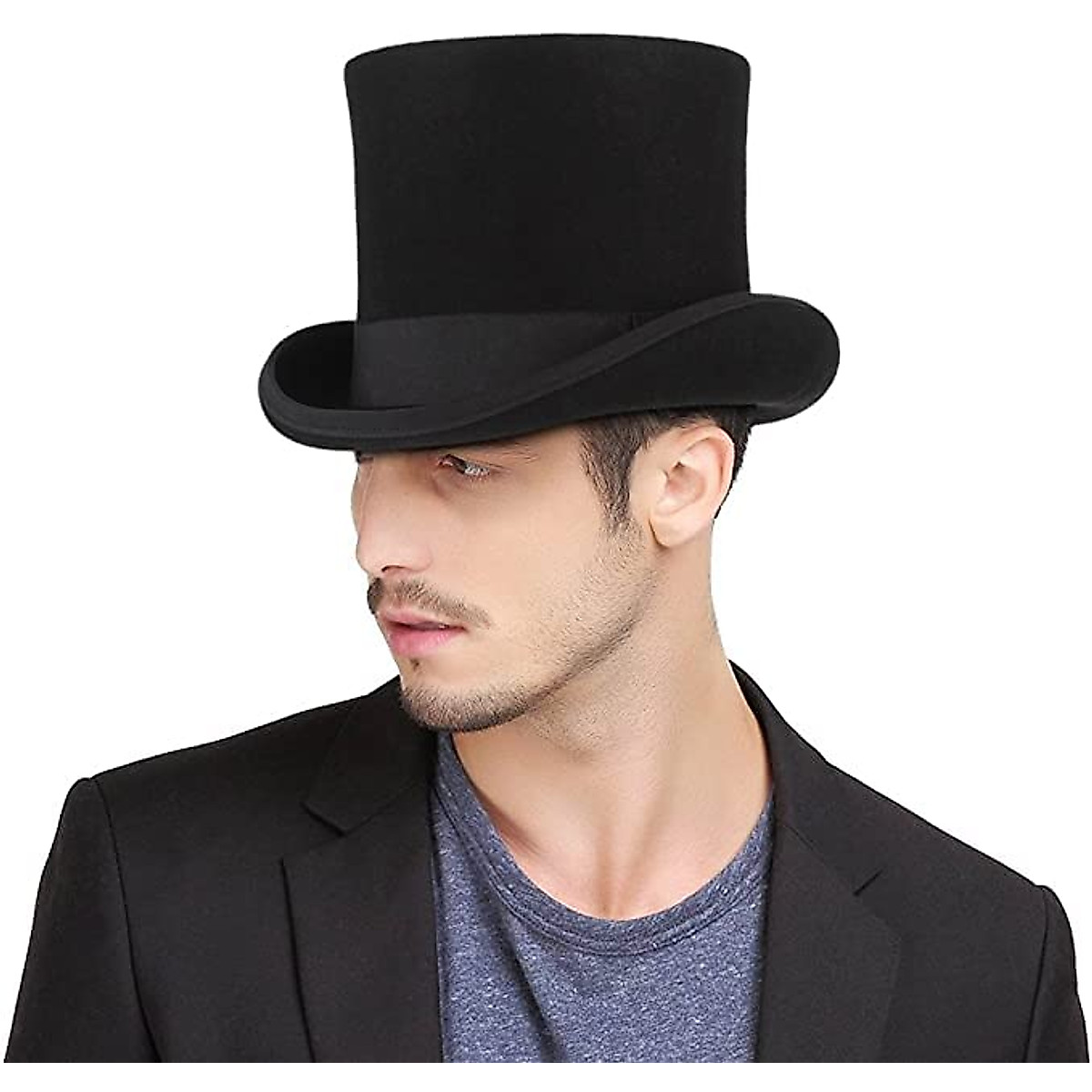 GEMVIE Men's Wool Felt Stage Magic Adults Costume Tall Top Hat 6.7" High Black XL 60-62cm