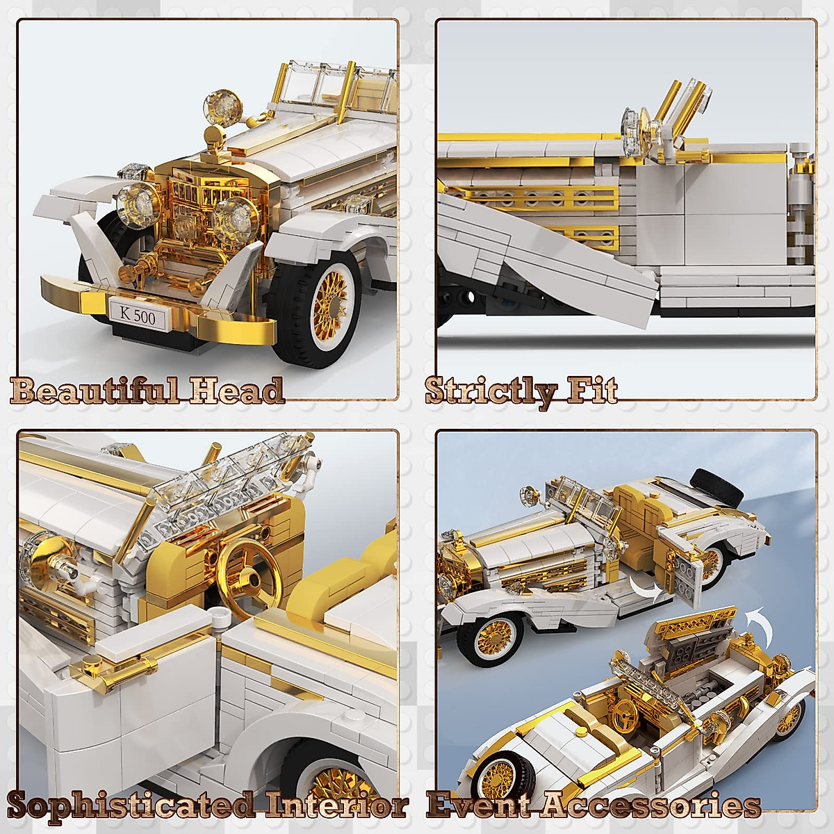 JMBricklayer Vintage Cars Building Blocks Sets 50101, Classic K500 Sports Car MOC Model Car Kits, Ideal Gifts for Teens Adults Girls Boys, Collectible Convertible Car Display Model(868 Pieces)