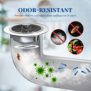 Wanocean Upgraded 3in1 Kitchen Sink Drain Strainer & Sink Stopper,304 Stainless Steel Metal Sink Drain Stopper with Anti-Clogging Wider Strainer Basket,Kitchen Essentials for US Standard 3-1/2" Drain