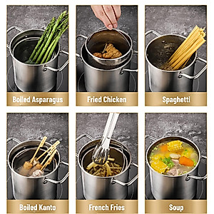GOVNPJ Asparagus Pot, Asparagus Steamer Stainless Steel Steamer Cooker 4L Pasta Pot with Strainer Pasta Cooker for Spaghetti, Oil Deep Fry Pan for French Fries