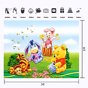 Infant Bear Baby Shower Backdrop 7x5 Floral Spring Bear Background 1st Birthday for Kids Vinyl Pooh and His Friend Backgrounds for Party Decor