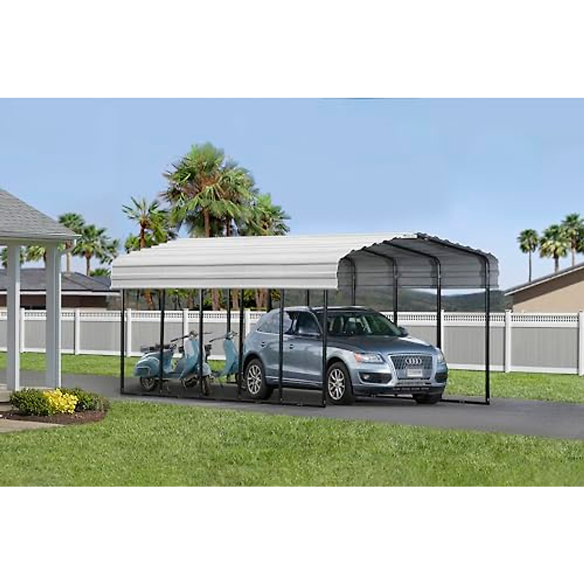 Arrow Carports Galvanized Steel Carport, Full-Size Metal Carport Kit, 12' x 24' x 9', Eggshell